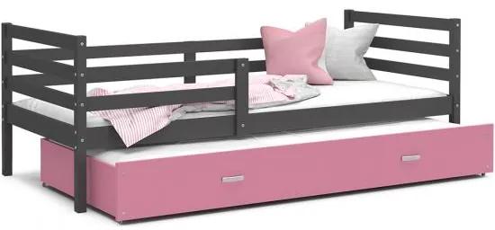 DOBRESNY Dětská postel s přistýlkou JACEK P2 200x90 cm ŠEDÁ-RŮŽOVÁ