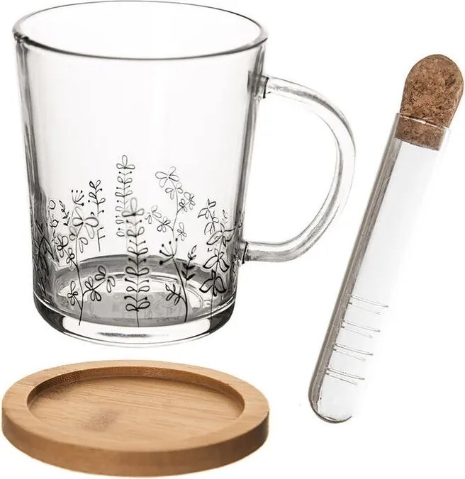 Skleněný hrnek s podtáckem a infuzérem LOUKA 420 ml