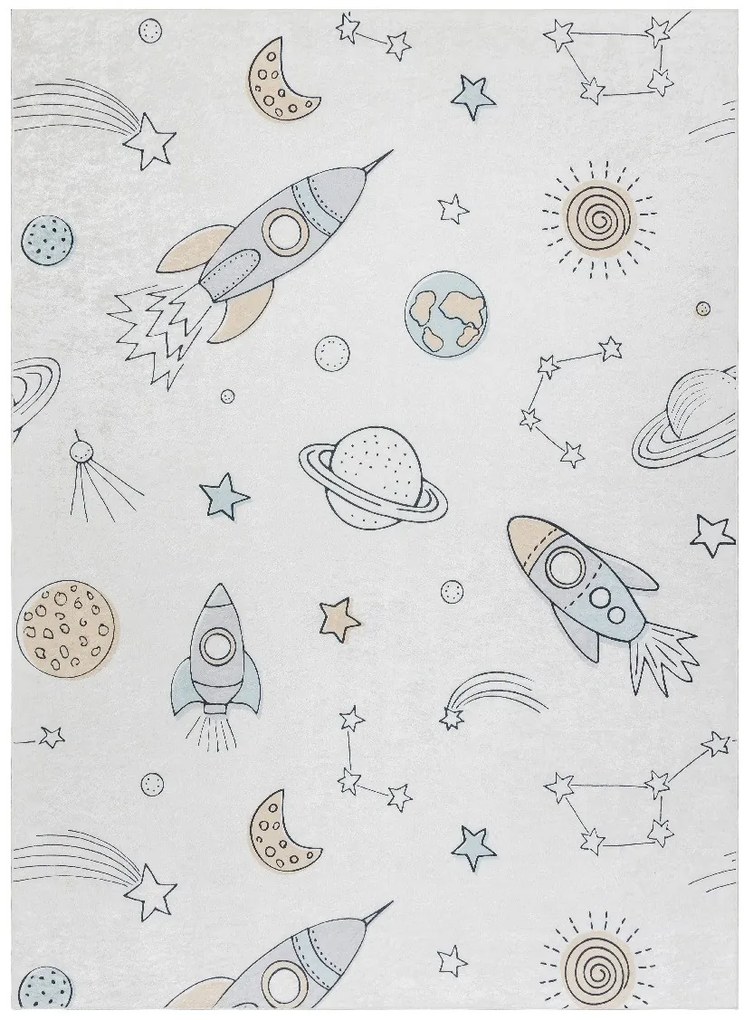 Dywany Łuszczów, Dětský kusový koberec Bambino 1278 Space rocket cream, 140x190, vícebarevná, dětský pokoj