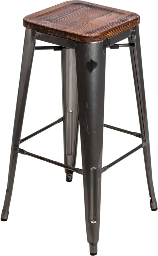 Barová židle PARIS WOOD 75cm metalická sosna