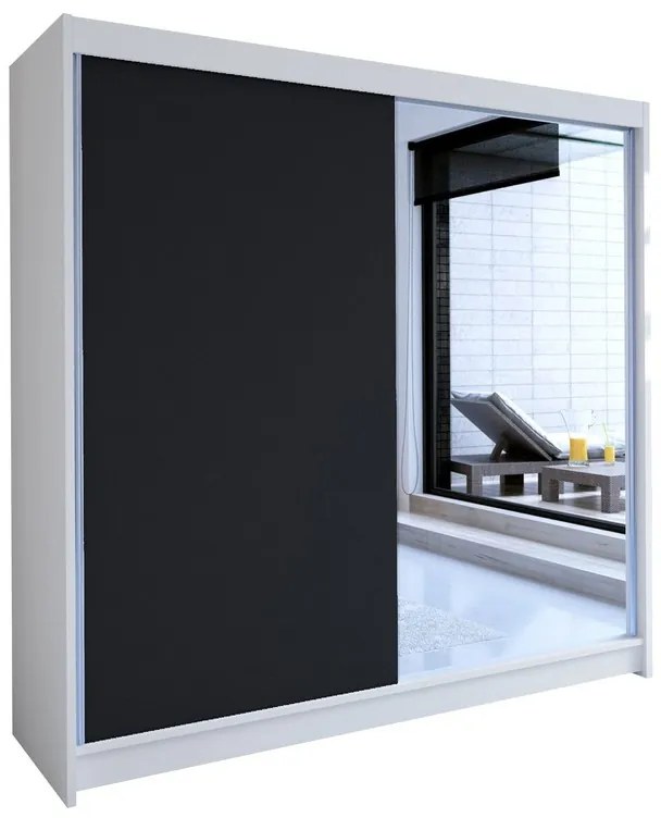 Šatní skříň Bar I, Barva: bílá + černá + zrcadlo, Osvětlení: osvětlení LED RGB - barevné