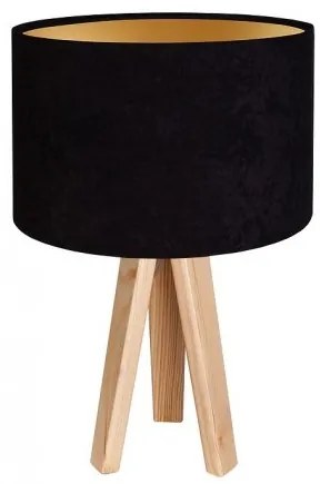 Timberlight Stolní lampa Luna černá + zlatý vnitřek + dřevěné nohy