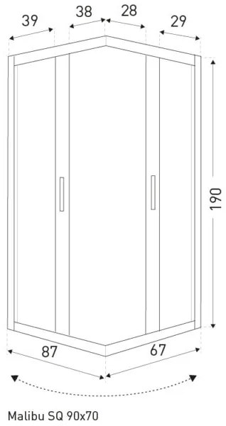 Novoterm Obdélníkový sprchový kout NV-Malibu SQ 90x70 chrom/textura - bez vaničky