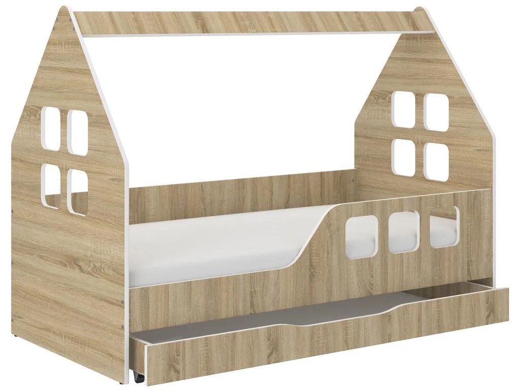 Dětská domečková postel KIDHOUSE se šuplíkem - sonoma - pravá - 160x80 cm