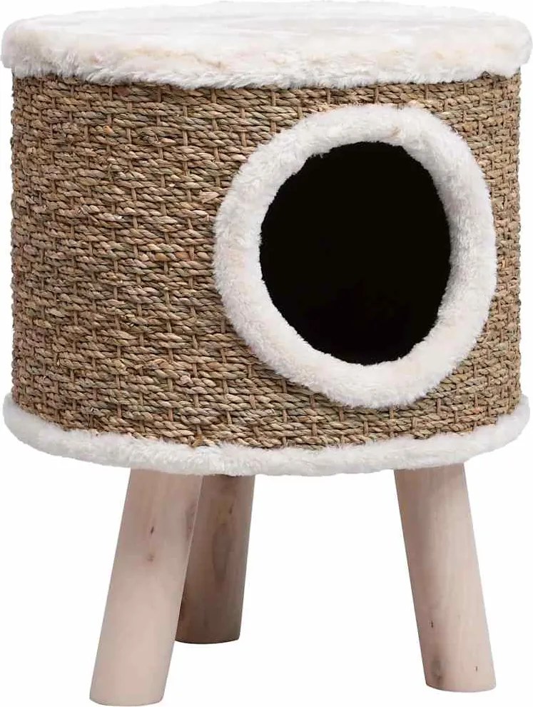 Kočičí domeček s dřevěnými nohami 41 cm mořská tráva 170970