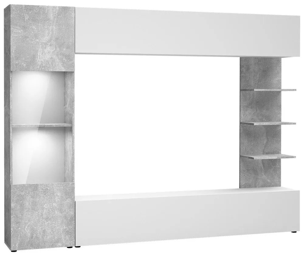 Moderní obývací stěna FORDE - beton / bílá