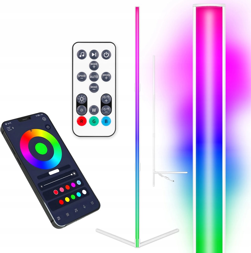 Led podlahová lampa rohová Aplikace 140 CM Stojící Rgb Cct dálkový ovladač