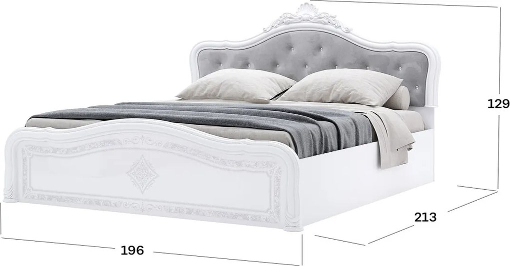 Postel 180 Lux výklopná s roštem + koruna, bílý lesk Luiza