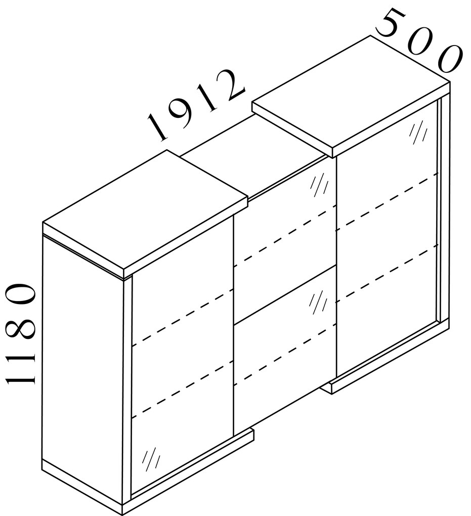 Manažerská skříň SOLID, 4 dvéřová, (prostřední sekce s nízkými policemi) výška 118cm, délka 191,2cm