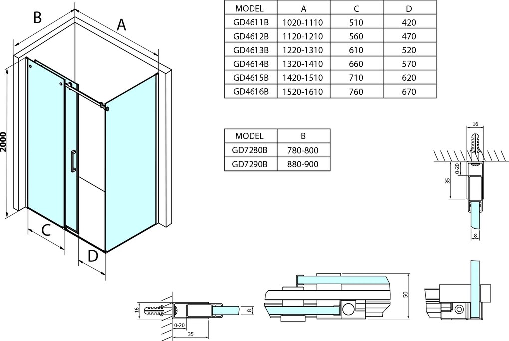 Gelco Gelco, DRAGON BLACK sprchové dveře 1100mm, čiré sklo, GD4611B