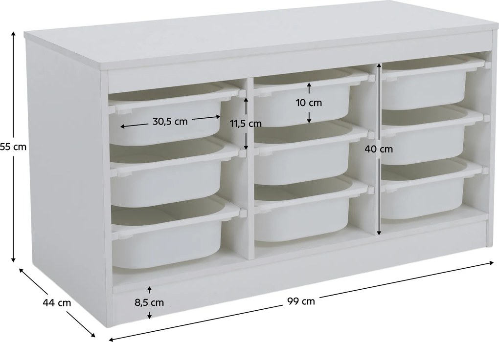 Organizér s úložnými boxy, bílá, TRIMAL