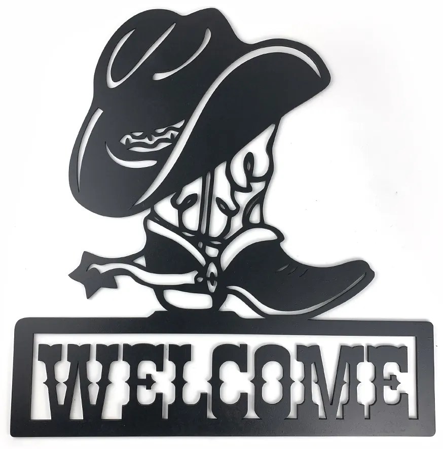 Živá Zeď Dřevěná nástěnná černá dekorace Cowboy Welcome