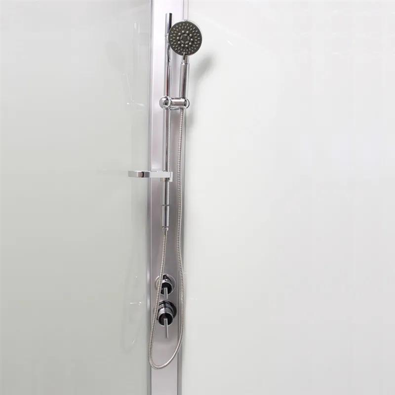 MEREO sprchový box, čtvrtkruh, satin ALU, sklo Point, zadní stěny bílé, SMC vanička, bez stříšky Rozměr: 900x900