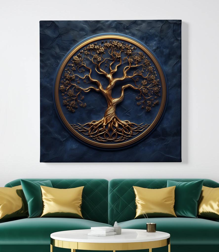 Obraz na plátně - Strom života Zlatavý příběh FeelHappy.cz Velikost obrazu: 120 x 120 cm