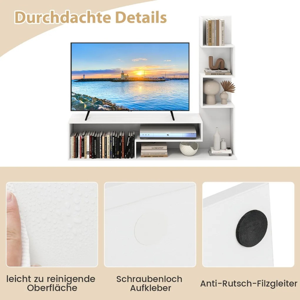 Costway TV skříňka dřevěný TV stolek s policí pro TV do 50", bílý