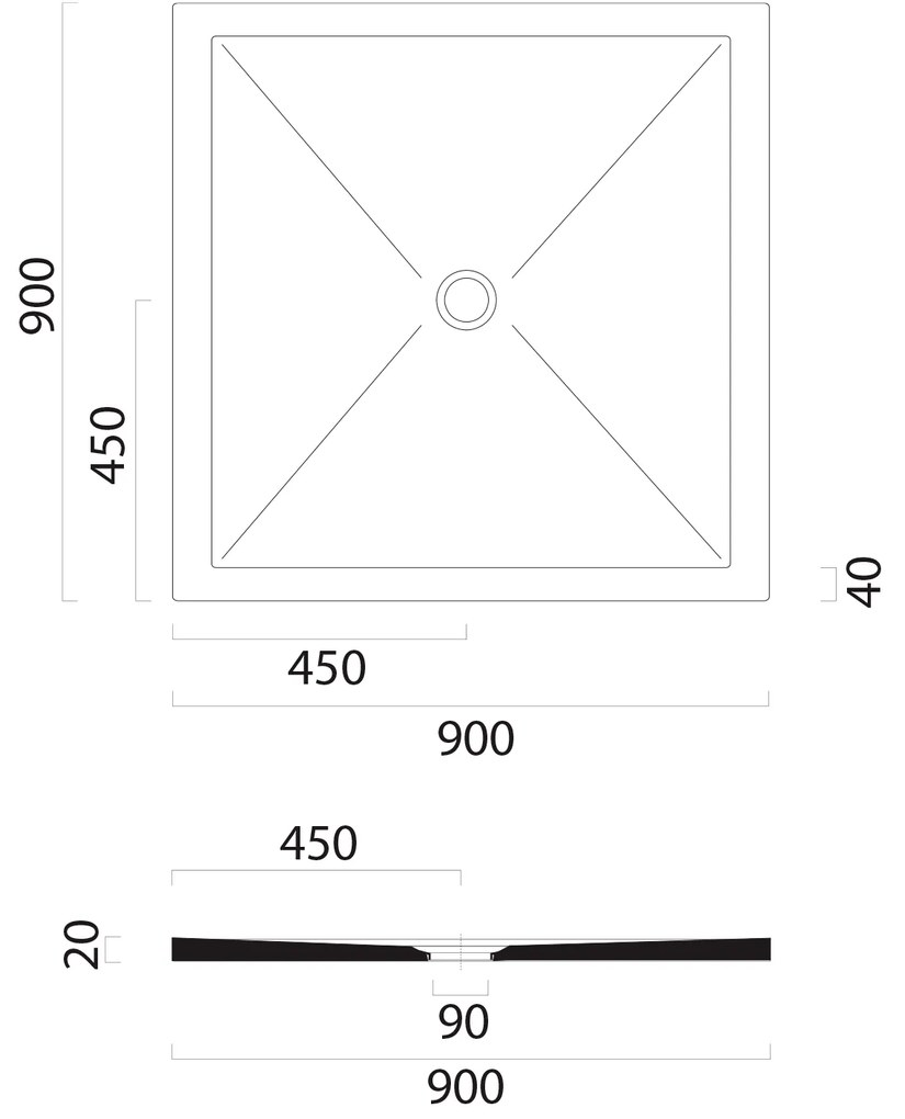 GSI Keramická sprchová vanička, čtverec 90x90x2cm, černá mat 46090926