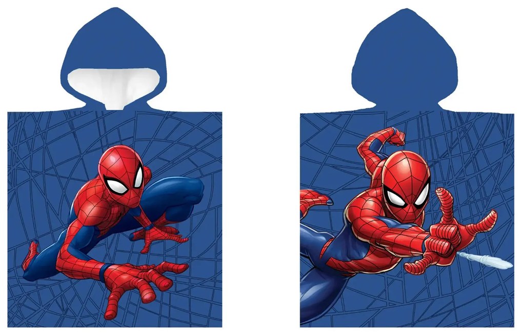 DĚTSKÝ BAVLNĚNÝ PONČO RUČNÍK S KAPUCÍ SPIDERMAN 50X100 CM VZOROVANÝ