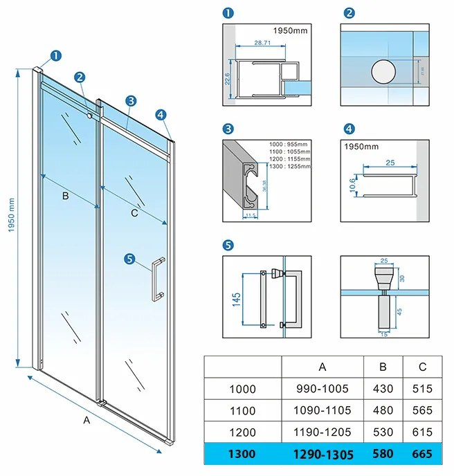 BPS-koupelny Posuvné sprchové dveře HYD-PD09 130 černá/transparent pro instalaci do niky