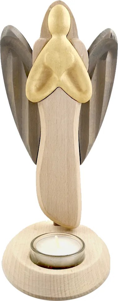 AMADEA Dřevěný svícen anděl se srdcem, barevný, výška 25 cm