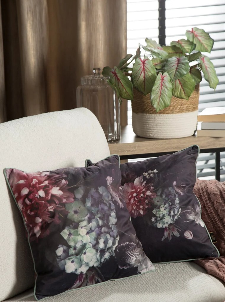 DEKORAČNÍ POVLAK NA POLŠTÁŘ VELVET 131 45X45 CM KVĚTY