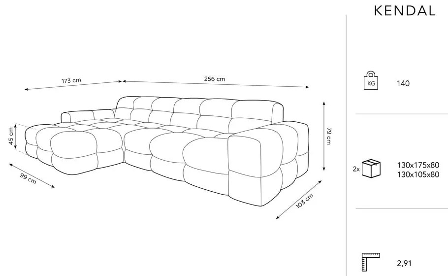 Šedá sametová rohová pohovka (levý roh) Kendal – Micadoni Home
