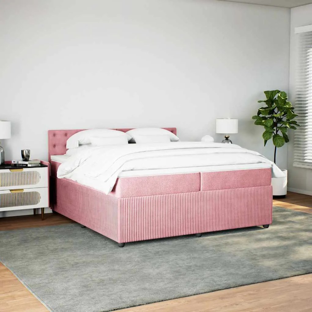 Box spring postel s matrací růžová 200x200 cm samet 3287847