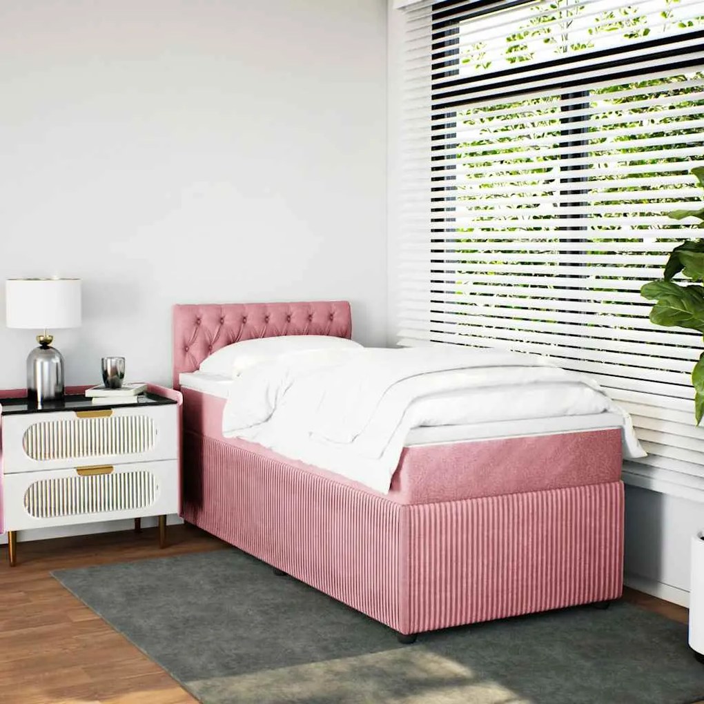Box spring postel s matrací růžová 90x200 cm samet 3289949