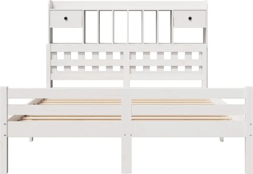 Postel s knihovnou bez matrace bílá 150x200 cm masivní borovice 3322266