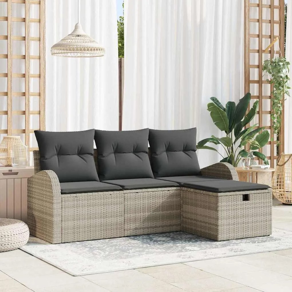 Set pohovek 4 ks Světle šedá polyratan 3359051