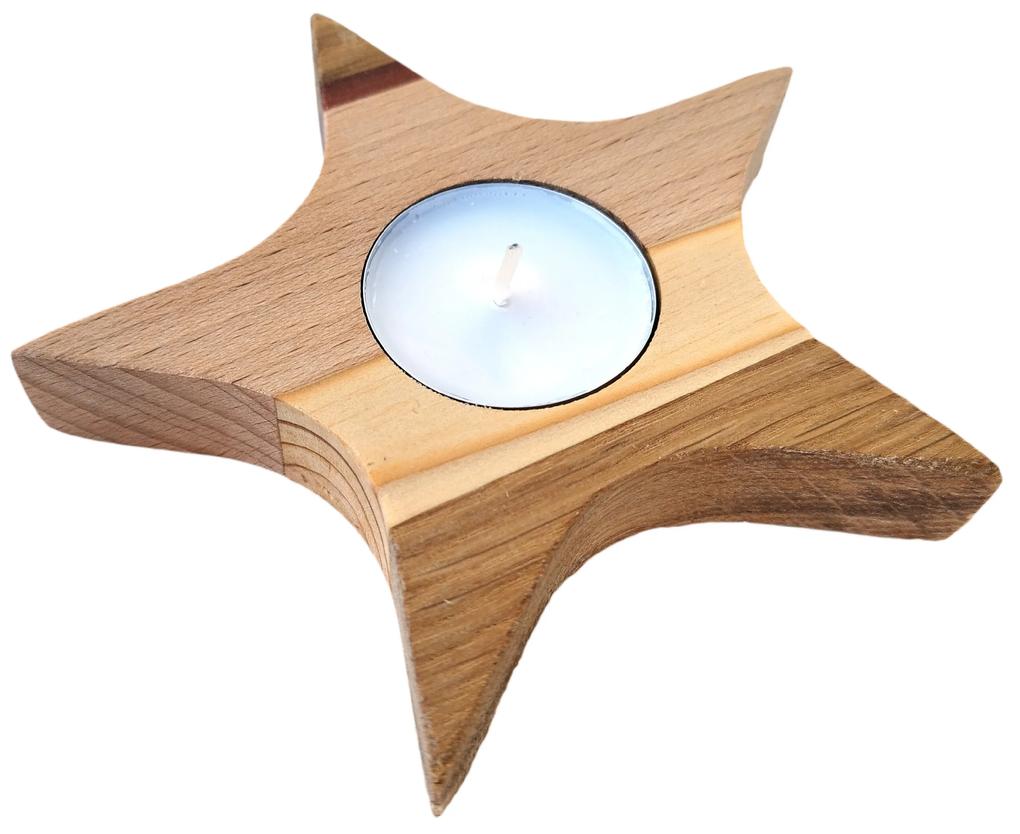 Svícen na 1 čajovou svíčku Dřevo: Kombinace dřev, Tvar: Hvězda