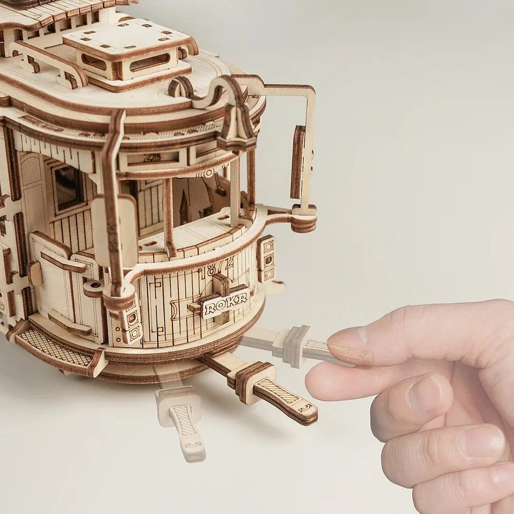 RoboTime 3D dřevěné mechanické puzzle Tramvaj