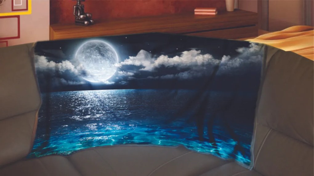 Fleecová deka Moře s měsícem 150x120 cm