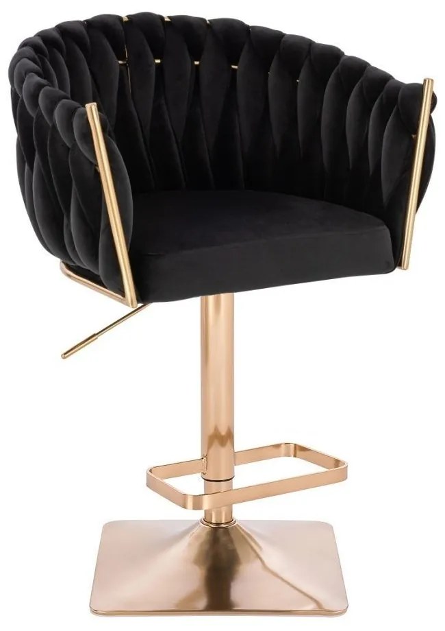 LuxuryForm DESIGN Barová židle NORDEN VELUR na zlaté hranaté podstavě - černá
