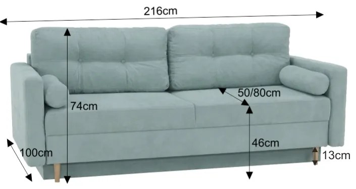 Mentolová pohovka AURELIA, rozkládací