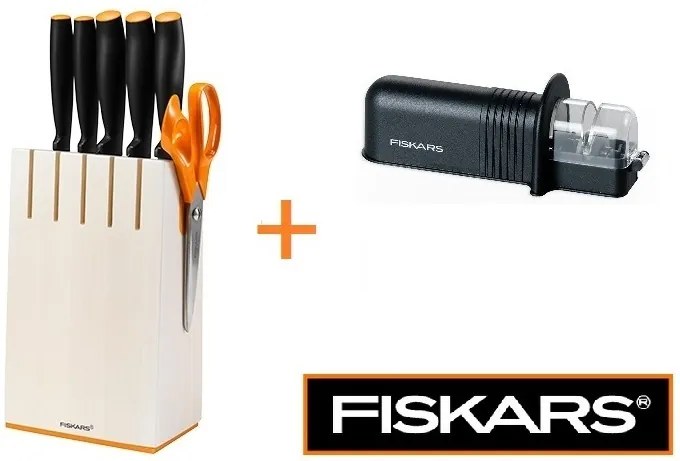 Fiskars sada nožů v bloku Functional Form 1014209 - 5ks + Ostřič nožů Fiskars Functional Form 857000