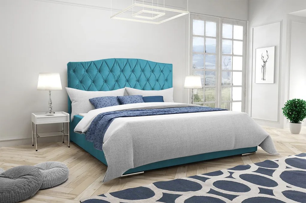 Eka Čalouněná postel Valentyn 120x200 cm Barva látky Trinity: Rubínová (Trinity 2324), Úložný prostor: S kovovým rámem úložného prostoru