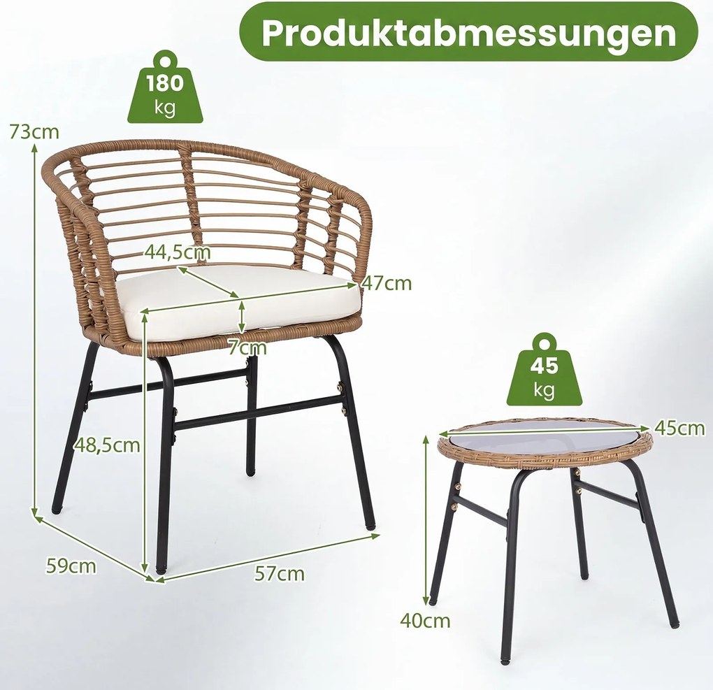 Costway 3-dílný set ratanového zahradního nábytku bistro set pro 2 osob