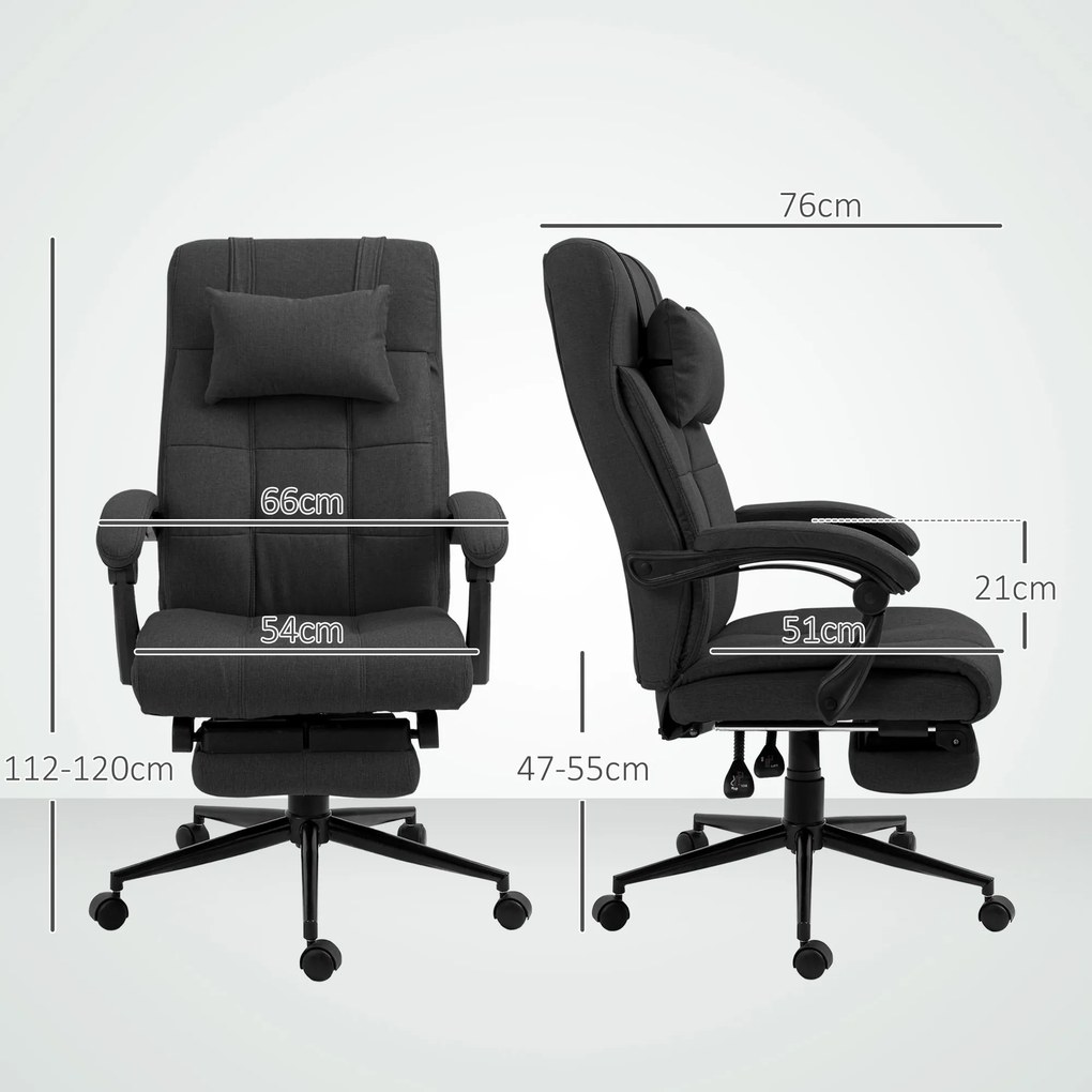 Ergonomická kancelářská židle Vinsetto s nastavitelným opěradlem, hlavovou opěrkou, opěrkami na ruce a výškově nastavitelná otočná židle s podnožkou …