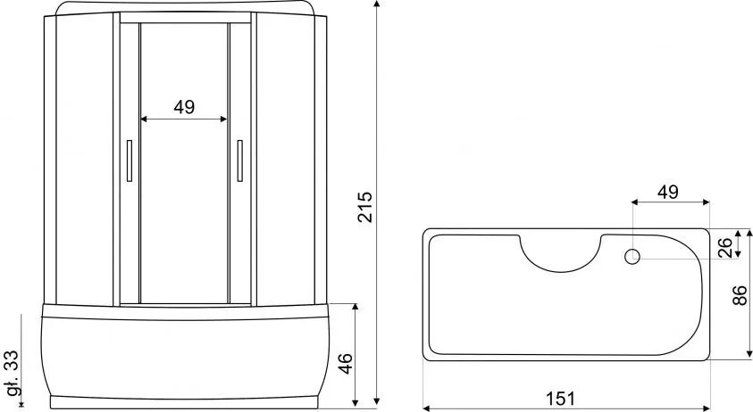 Kerra Xelo 150x85x215 masážní sprchový box s vanou, XL1585XL