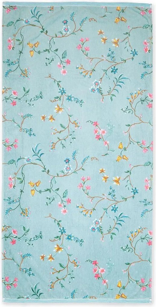 Pip Studio ručníky z bavlněného froté Les Fleurs, modré (Luxusní ručníky z bavlněného froté v designu Les Fleurs v modré barvě)
