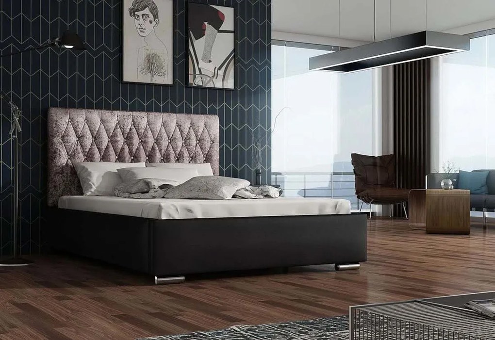 Čalouněná postel SIENA, Siena04 s knoflíkem/Dolaro08, 180x200