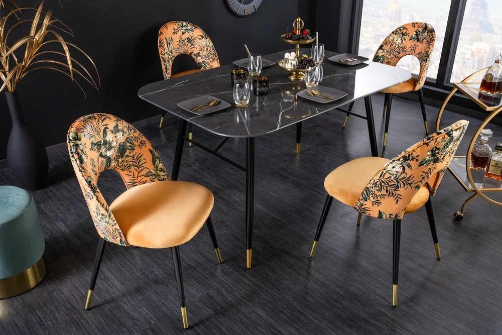 Designová jídelní židle Jalisa žlutý samet - skladem 4ks