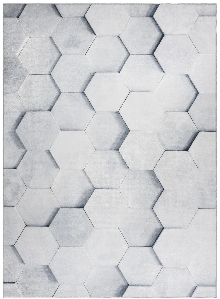 Dywany Łuszczów, Kusový koberec ANDRE Hexagon 3D 1180, 120x170, šedá, chodba / předsíň