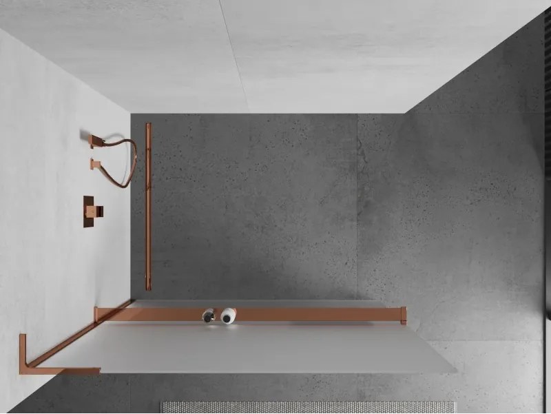 Mexen Kioto+ L, sprchová zástěna Walk-In s poličkou a věšákem 100 x 200 cm, 8mm sklo námraza, růžové zlato profil, 800-100-123-60-30