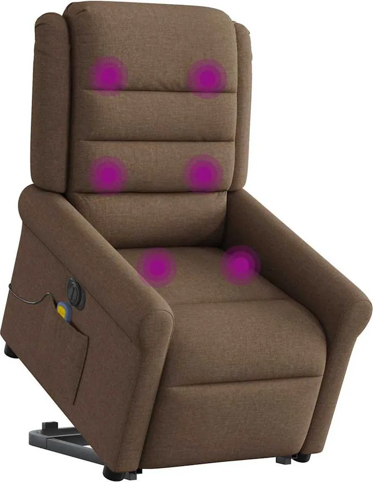 Elektrické zvedací masážní polohovací křeslo hnědé textil 3303348