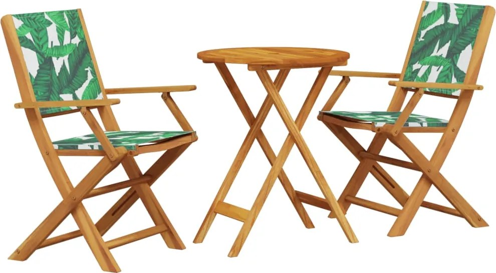 3dílný bistro set vzor listů textil a masivní dřevo 3281800