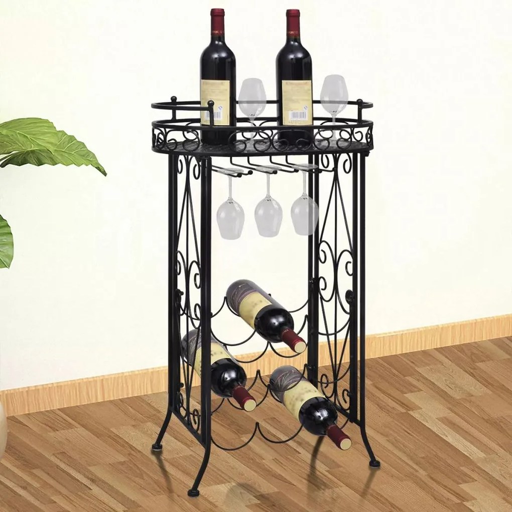 Stojan na víno se stojanem na sklenice na 9 lahví | kov