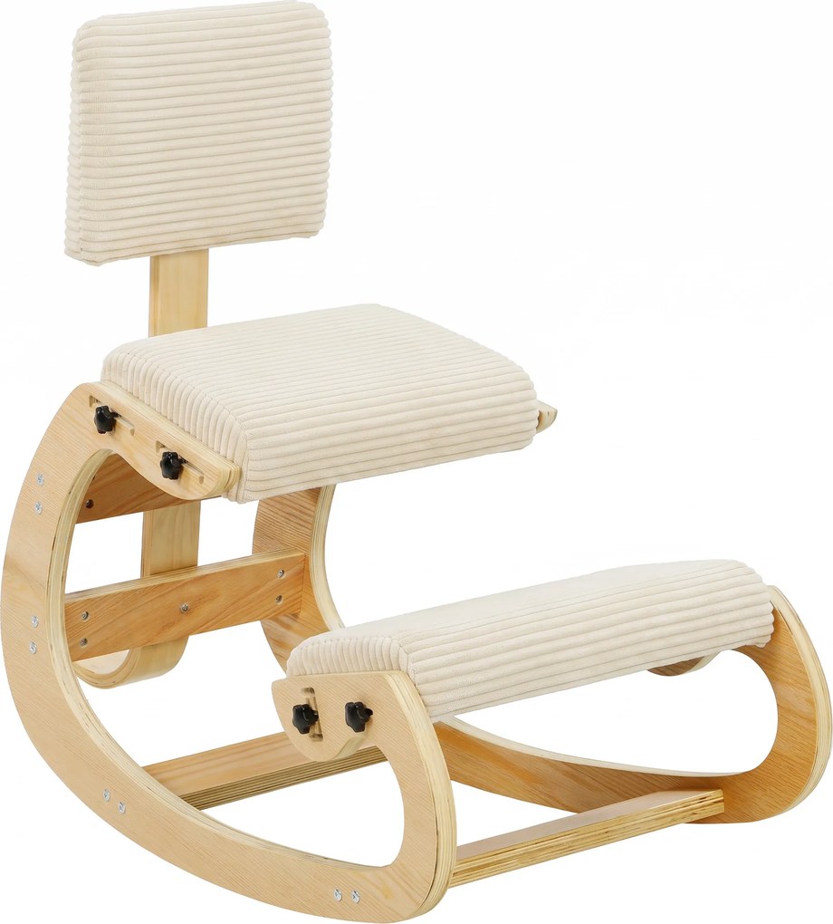 HOMCOM Ergonomická kolenní židle, kolenní stolička se záhlavím, vzhled manšestru, kancelářská židle do domácnosti, kanceláře, meditace, krémově bílá