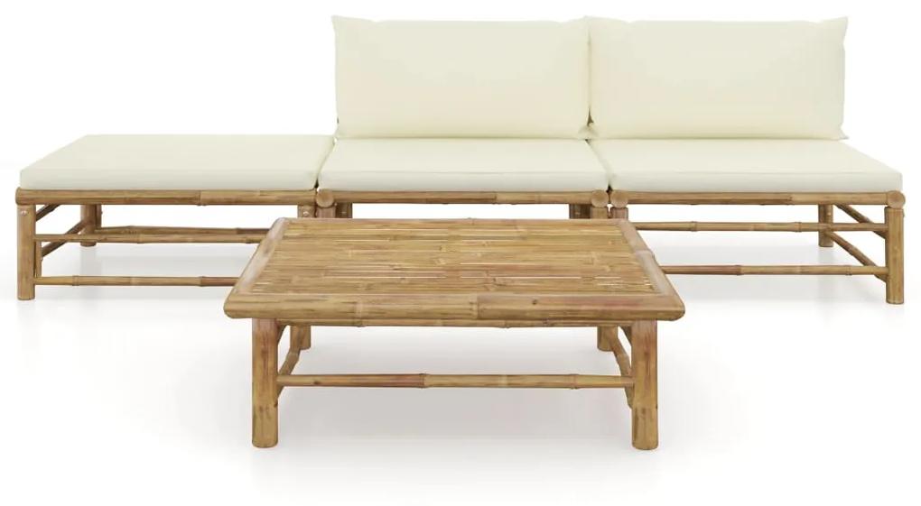 vidaXL 4dílná zahradní sedací souprava + krémově bílé podušky bambus