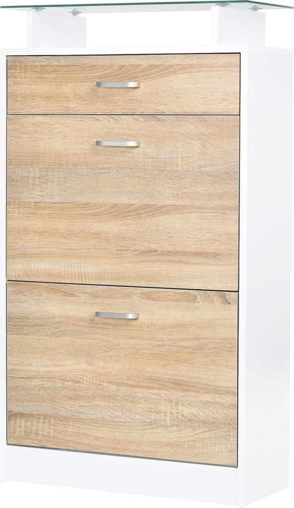 HOMCOM Botník se 3 šuplíky, skleněnou policí a hliníkovými úchyty pro předsíň, nosnost 50 kg, 60x24x105,5 cm